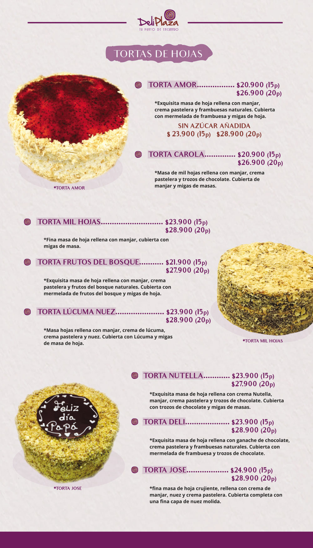 Menú Tortas – Café Deliplaza