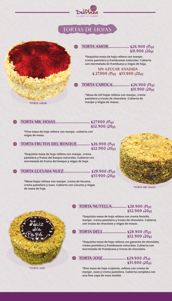 Menú Tortas – Café Deliplaza